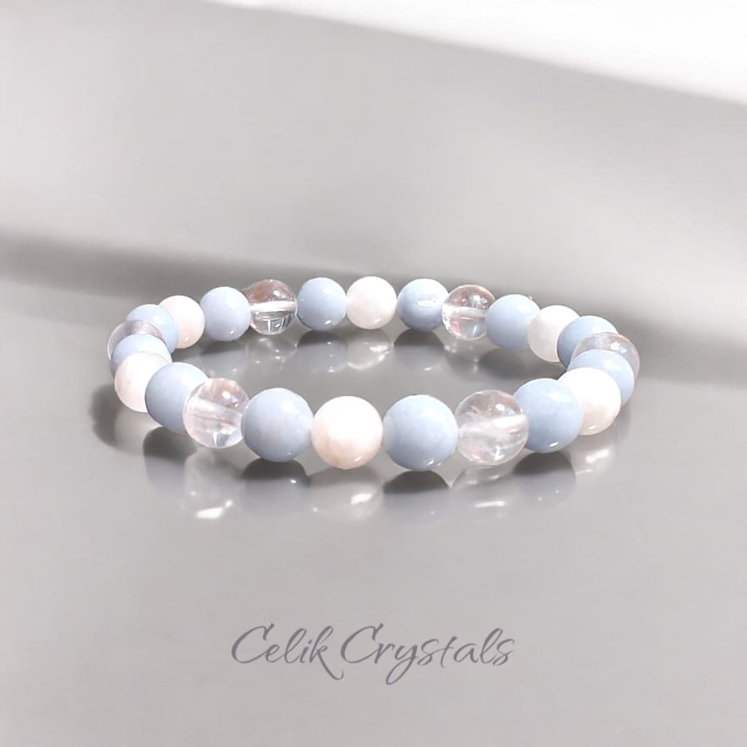 Angelite, Moonstone, Clear Quartz Bracelet, 8mm Healing Crystal - Etsy