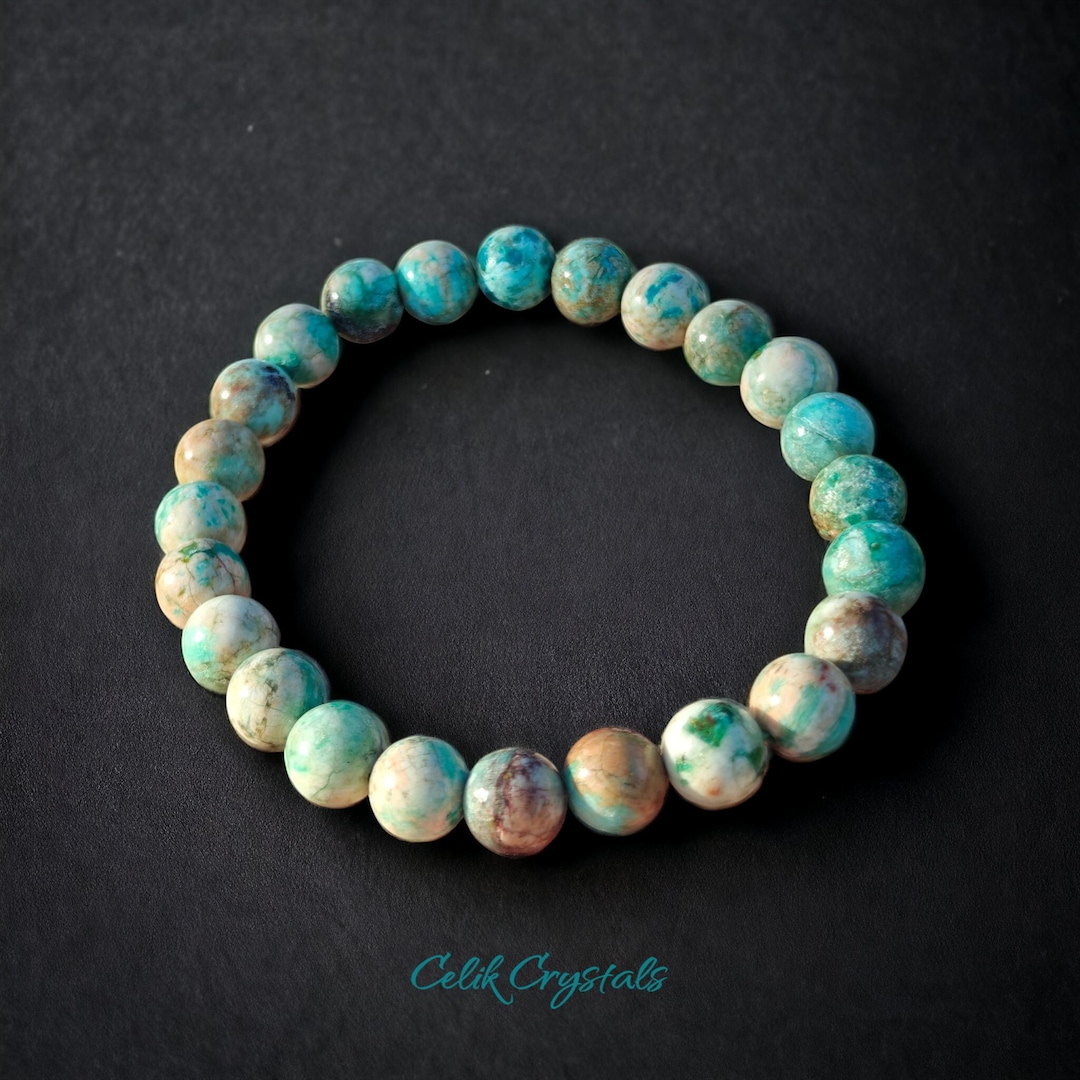 Pulsera de turquesa peruana de 8 mm con cuentas de piedra natural ...