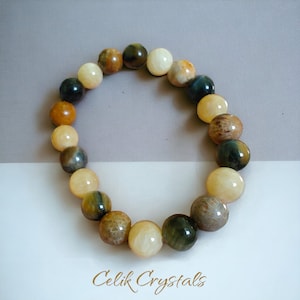Blue Tiger Eye, Honey Calcite, Coral Jade Bracelet Natural Stones 10mm ...