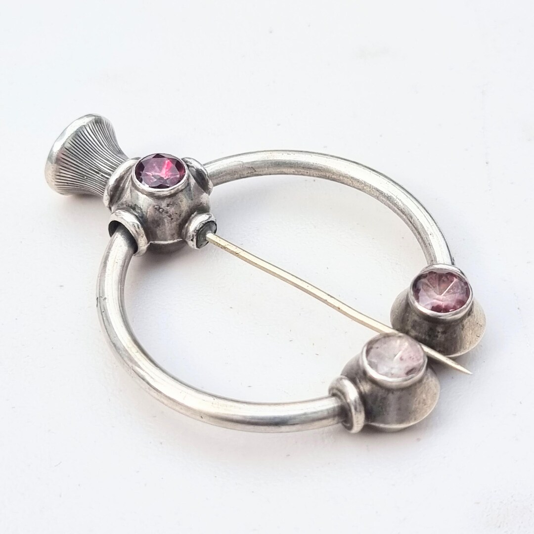 Mid Late Victorian Penannular Silver Brooch With Rock Crystal Gemstones ...