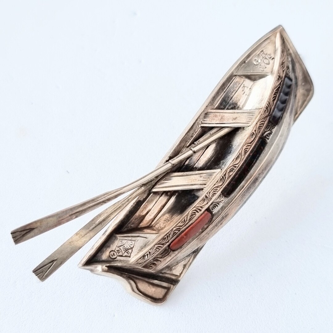 A Rare and Unusual Antique Scottish Sterling Silver Brooch, Row Boat ...