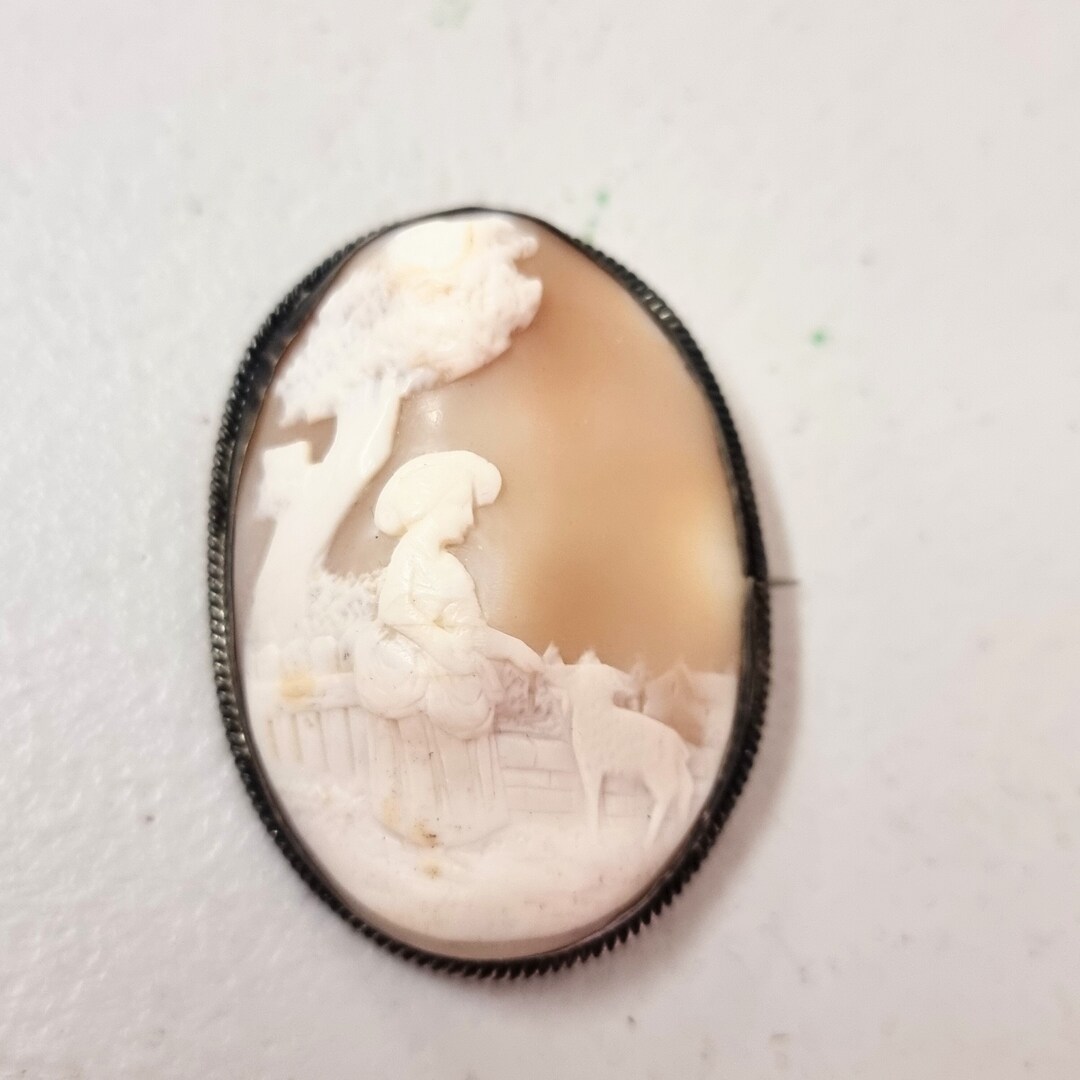 Victorian Natural Shell Cameo Silver Brooch, Pastoral Scene. OR/1333 - Etsy