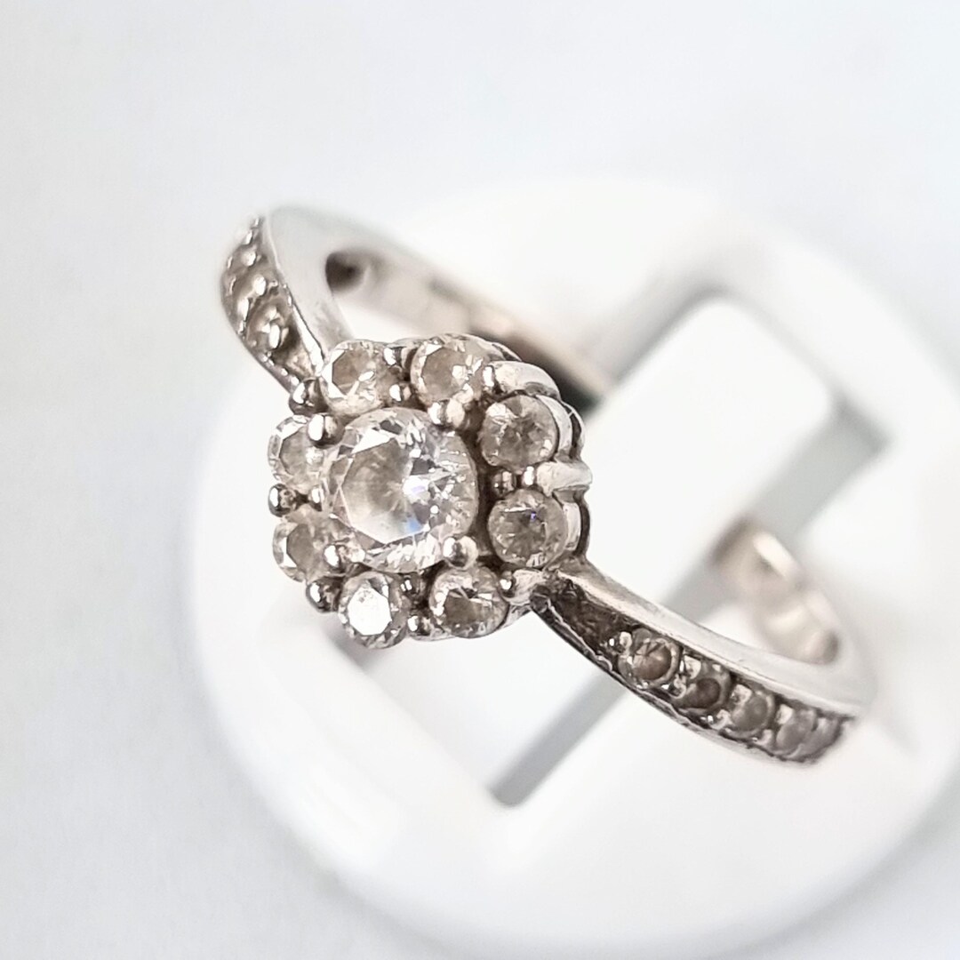 Vintage 1990s Sterling Silver White Stone Cluster Ring. N/r284 - Etsy