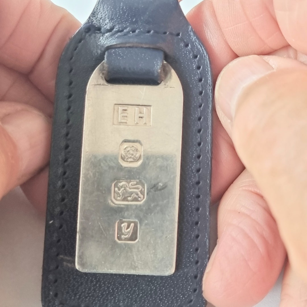 Sterling Silver and Leather Key Fob, Posh Club, Vintage 1990s. IR/954 ...