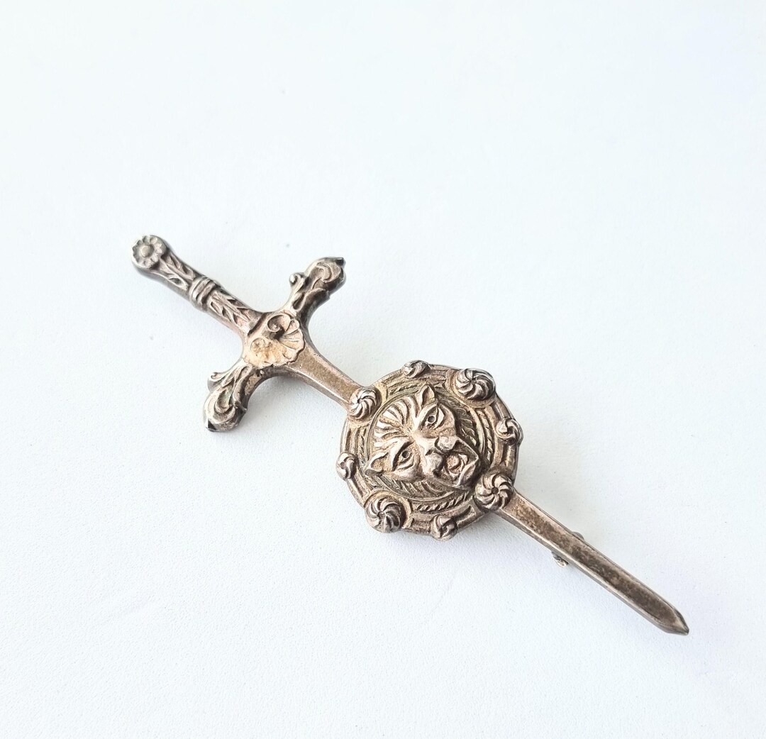 Scottish, Sword & Shield Brooch, Lion Centre, Vintage, Sterling Silver ...