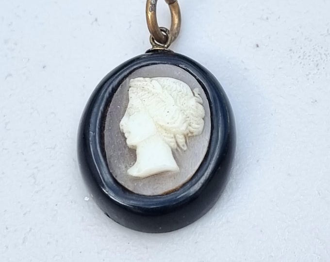 Victorian Natural Shell Cameo in a Jet Pendant Mount. KO/1495 - Etsy