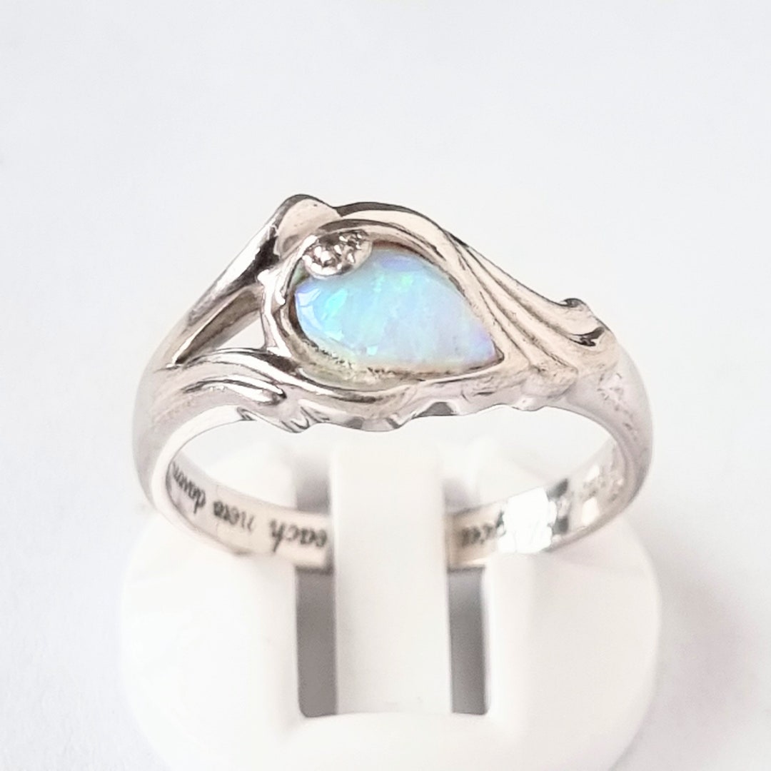 BGE 925 Sterling Silver Ring, Blue Green Pear Shaped Opal, Australian ...