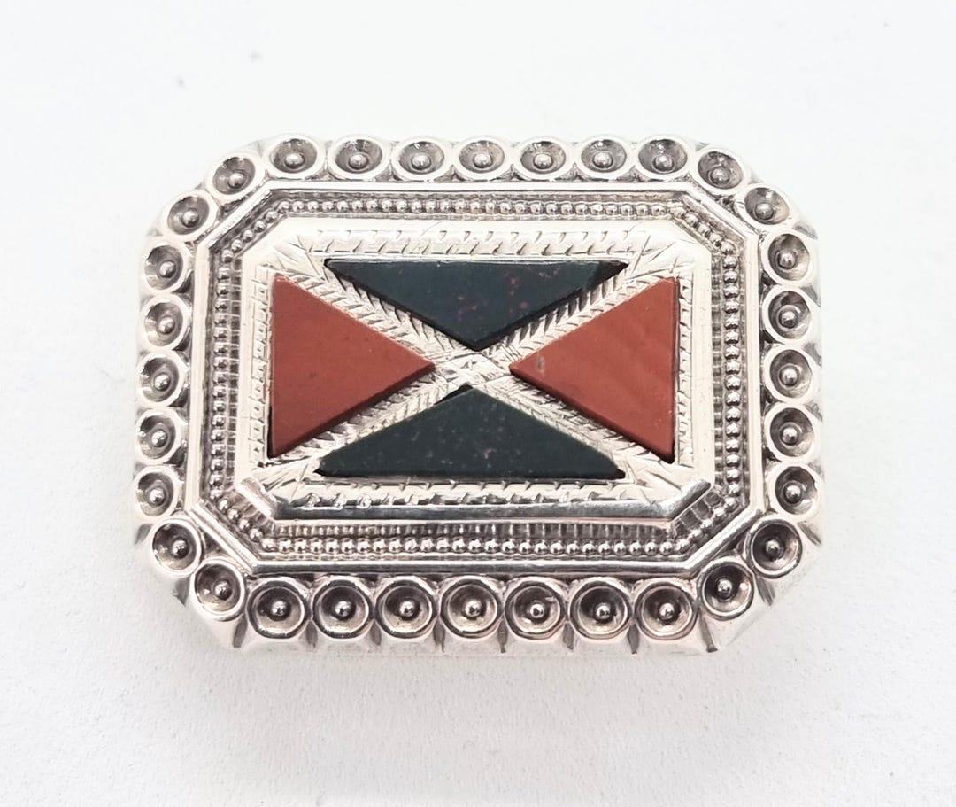 Antique Scottish Brooch, Silver, Jasper, Bloodstone, Early 20th C ...