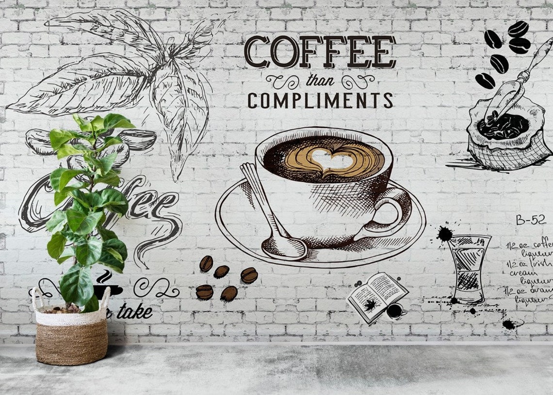 Coffee Themed Wallpaper Customizable Coffee Shop Mural - Etsy