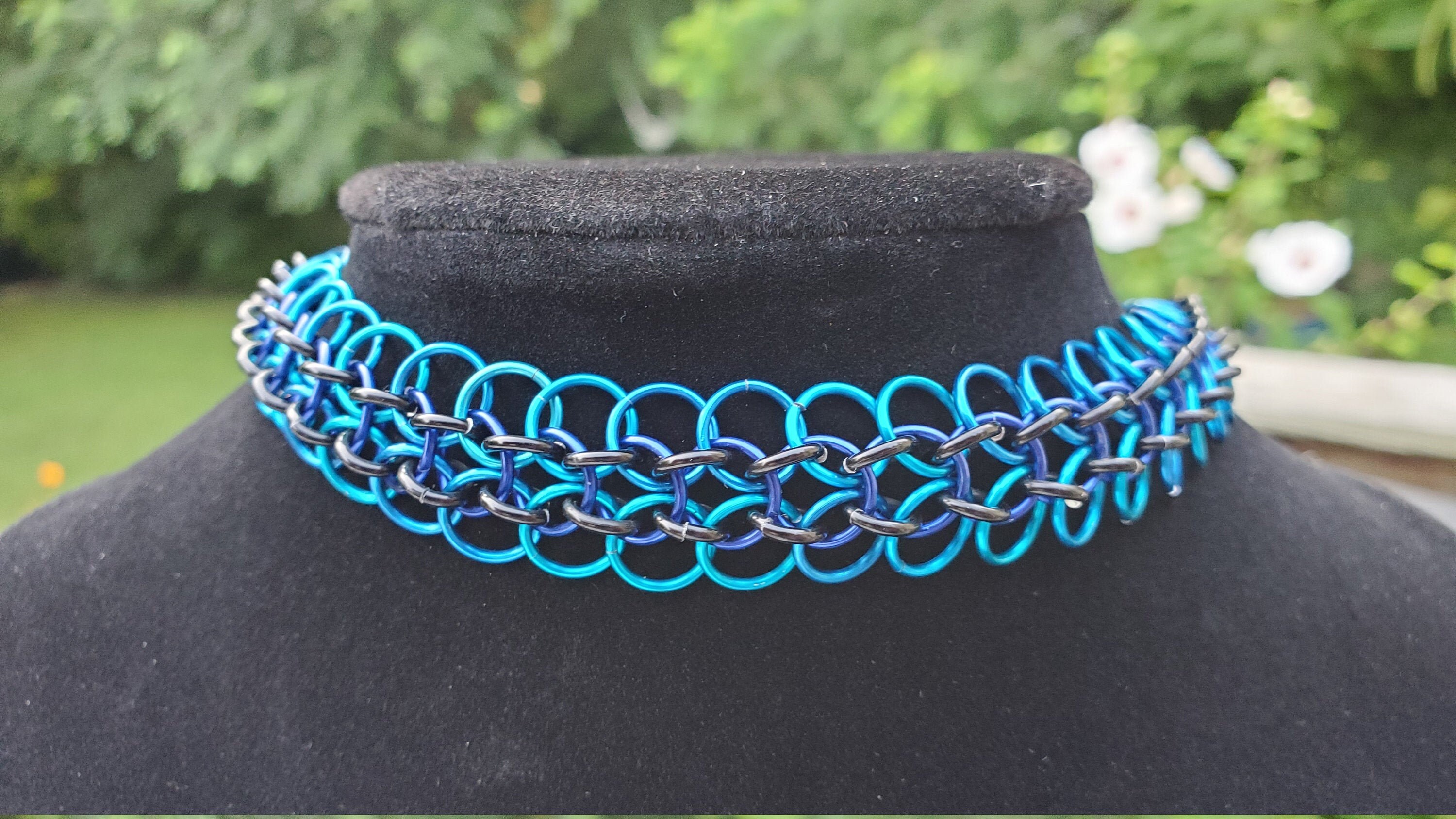 Shades of blue chainmail choker | Etsy