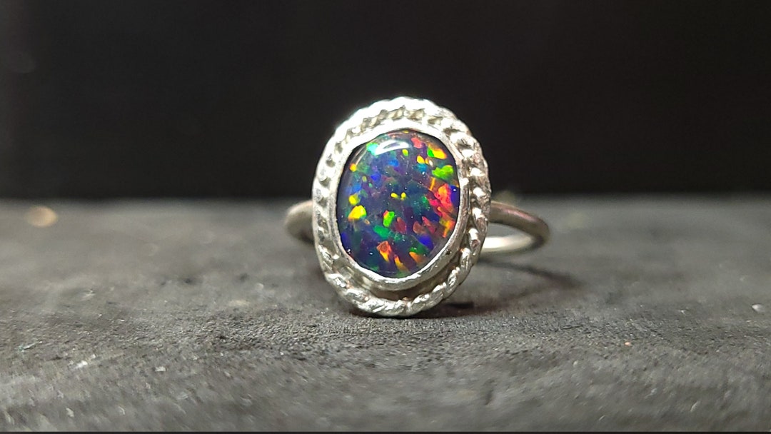 Lab Created Black Opal Set in Sterling Silver - Etsy