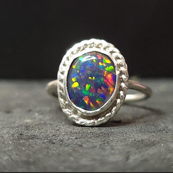 Lab Created Black Opal Ring - Etsy