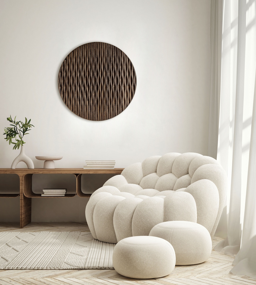 Large Round Wall Art 35in Mandala Wood Sculpture Modern Above Bed Wall ...