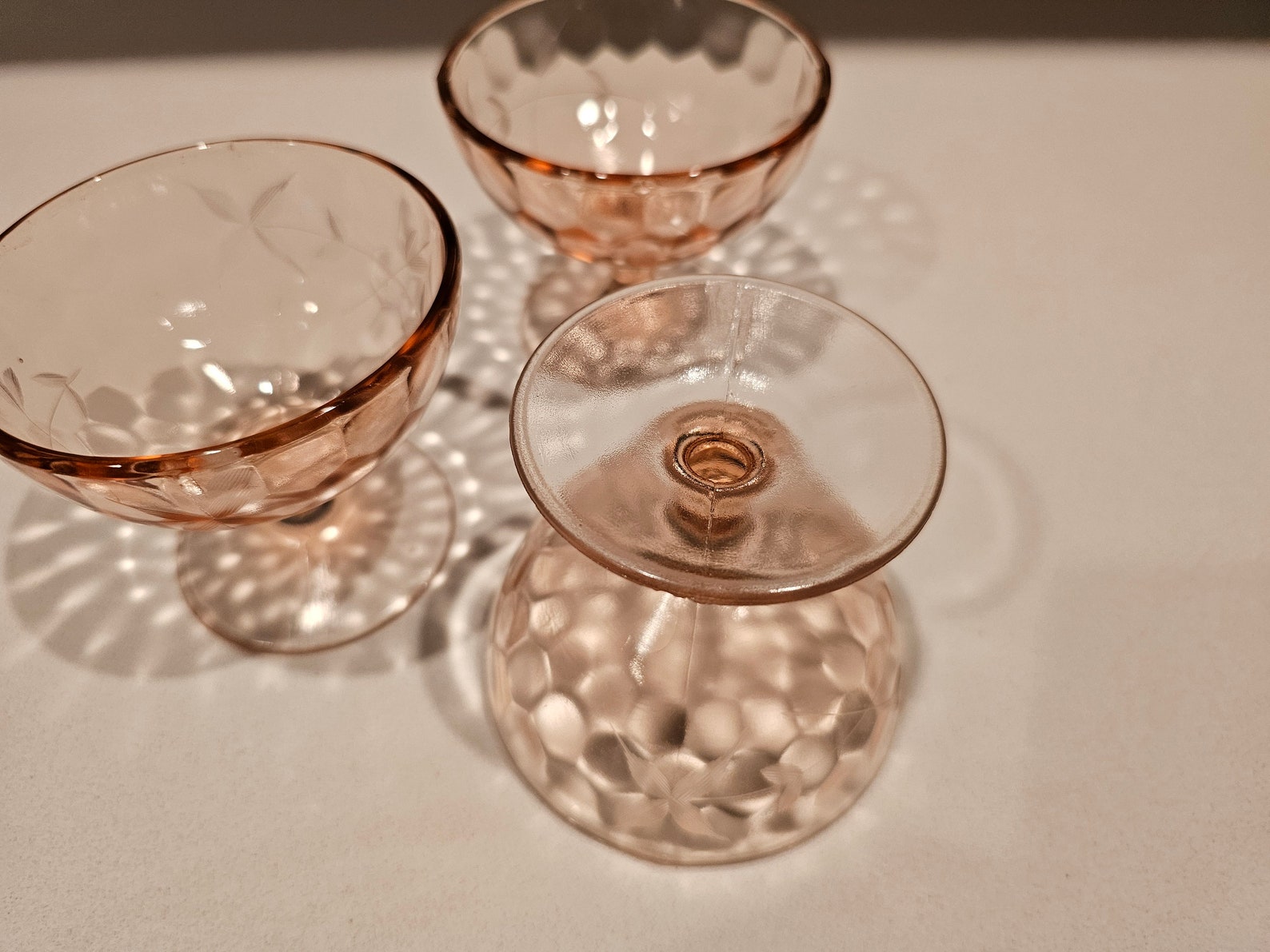 1920's Jeanette Hex Optic Honeycomb Pink Sherbet, Floral Etching - Etsy