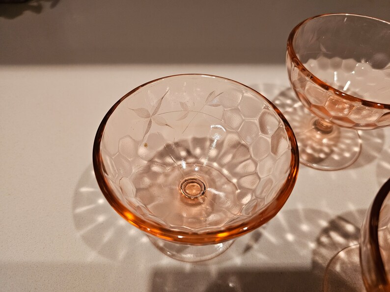 1920's Jeanette Hex Optic Honeycomb Pink Sherbet, Floral Etching - Etsy