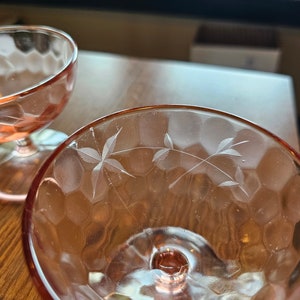 1920's Jeanette Hex Optic Honeycomb Pink Sherbet, Floral Etching - Etsy