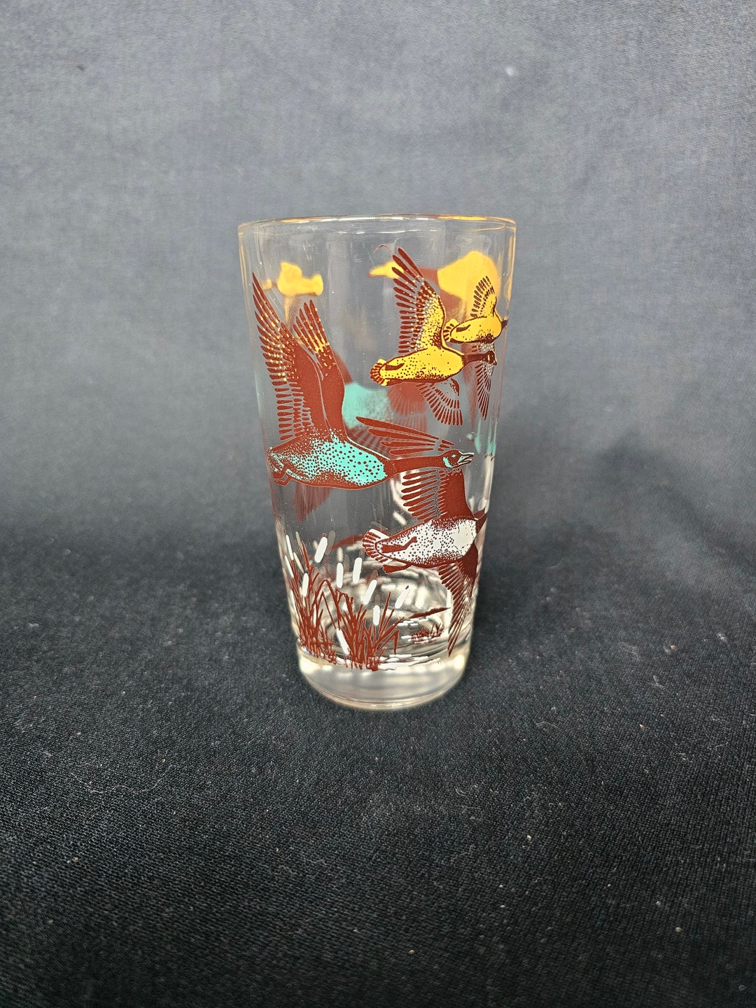 Vintage Hazel Atlas Canadian Geese Glass Tumbler in Gold and Teal ...