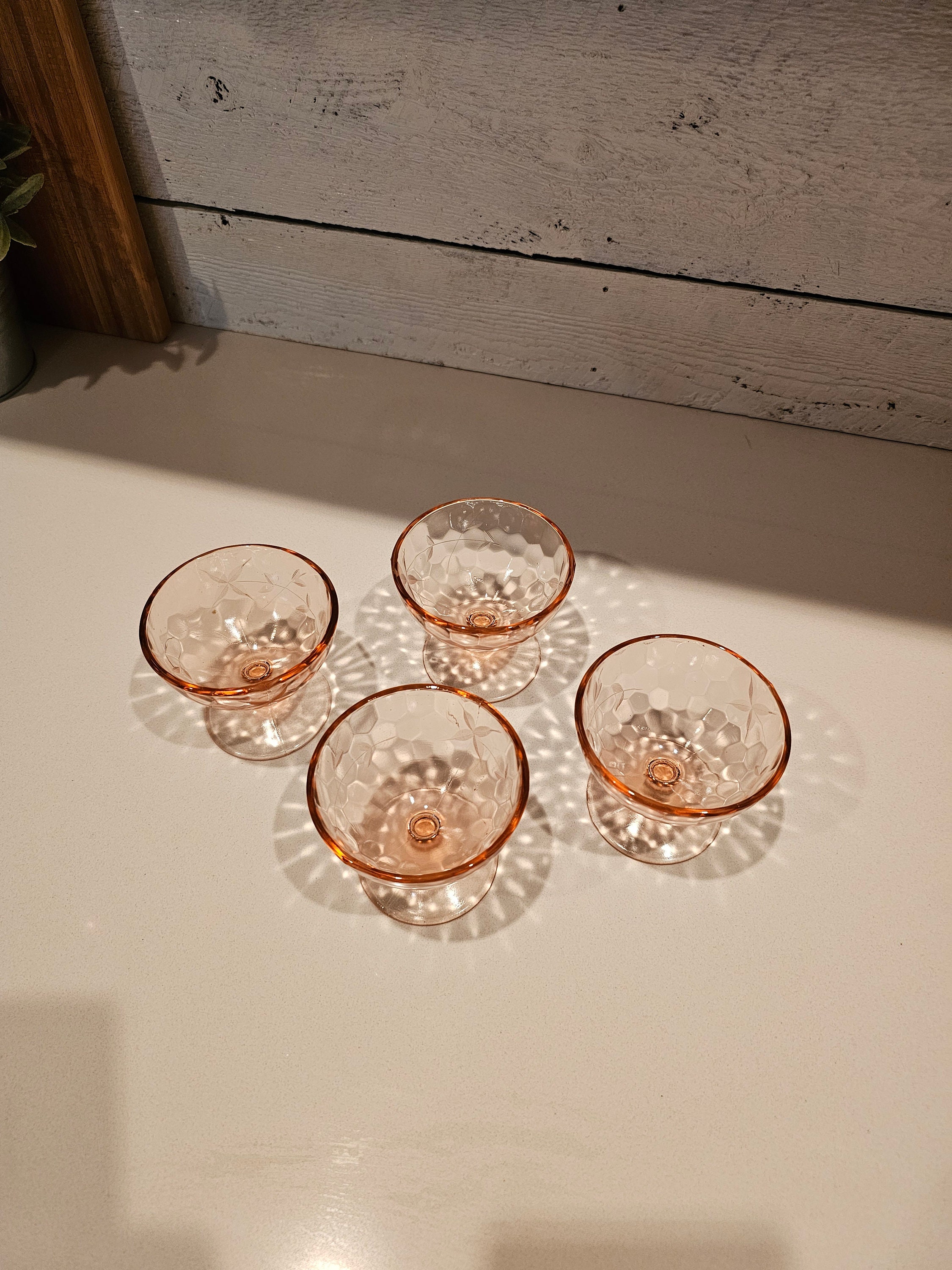 1920's Jeanette Hex Optic Honeycomb Pink Sherbet, Floral Etching - Etsy