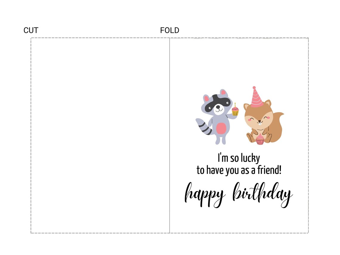 Printable Happy Birthday Card for Friend Cute, Squirrel, Raccoon Card ...