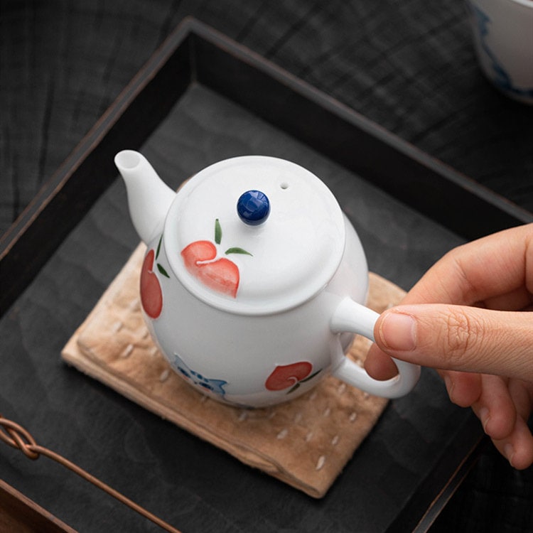 Cute Cat Peach Teapot Set, Hand Painted, High Temperature Ceramic, 5 ...