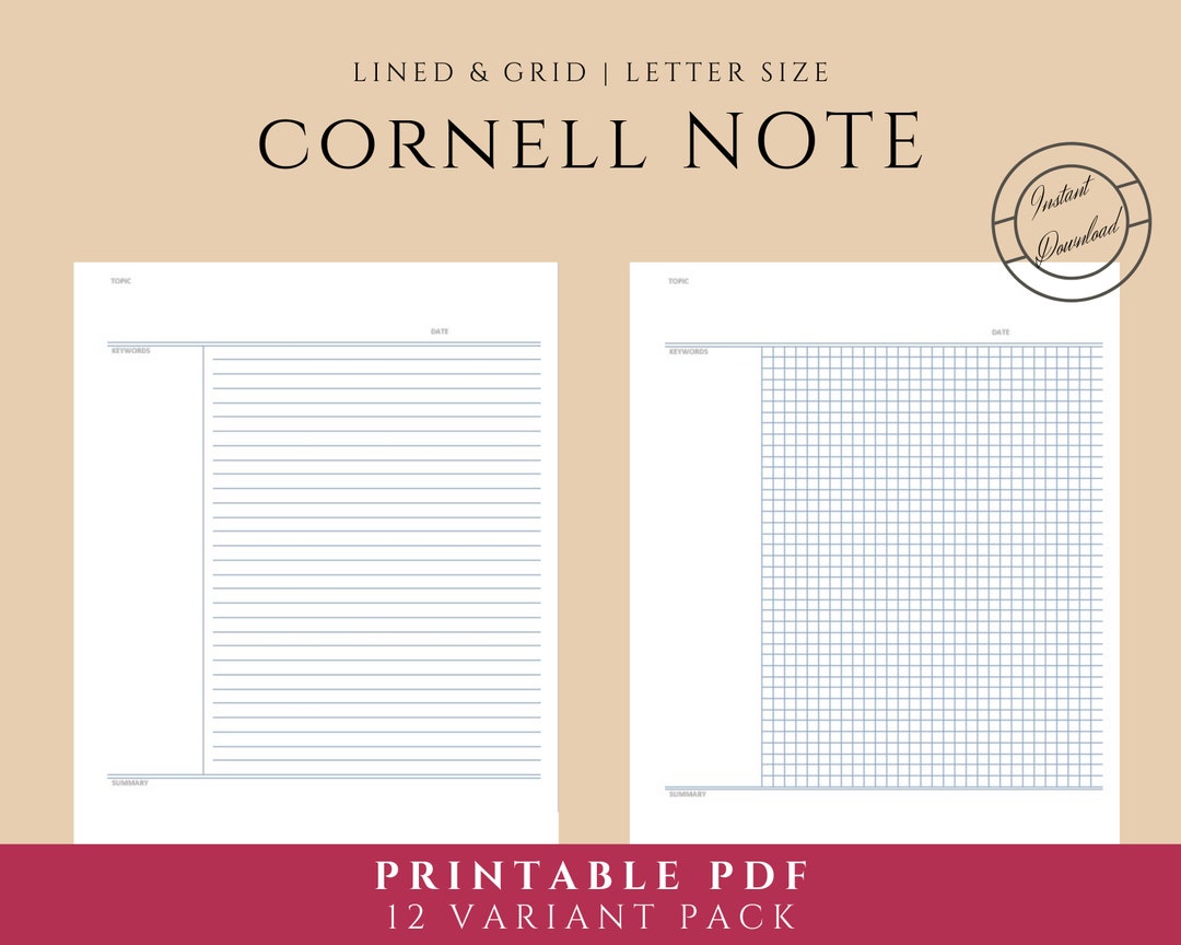 Cornell Note Template Letter Size Note Paper Printable Pack Student ...