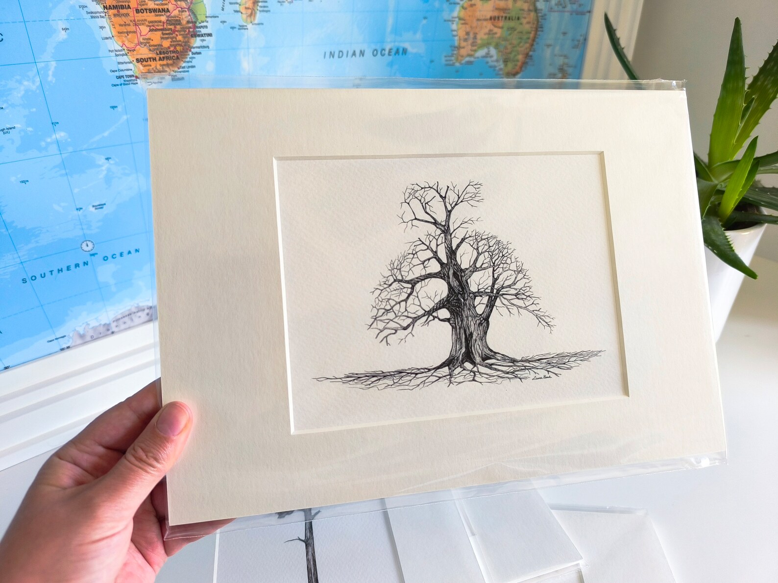 Happy Tree Miniature Ink Drawing Print Based on an Original Fine Line ...