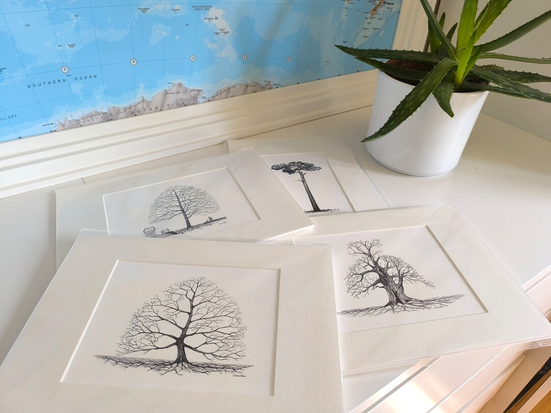 Happy Tree Miniature Ink Drawing Print Based on an Original Fine Line ...