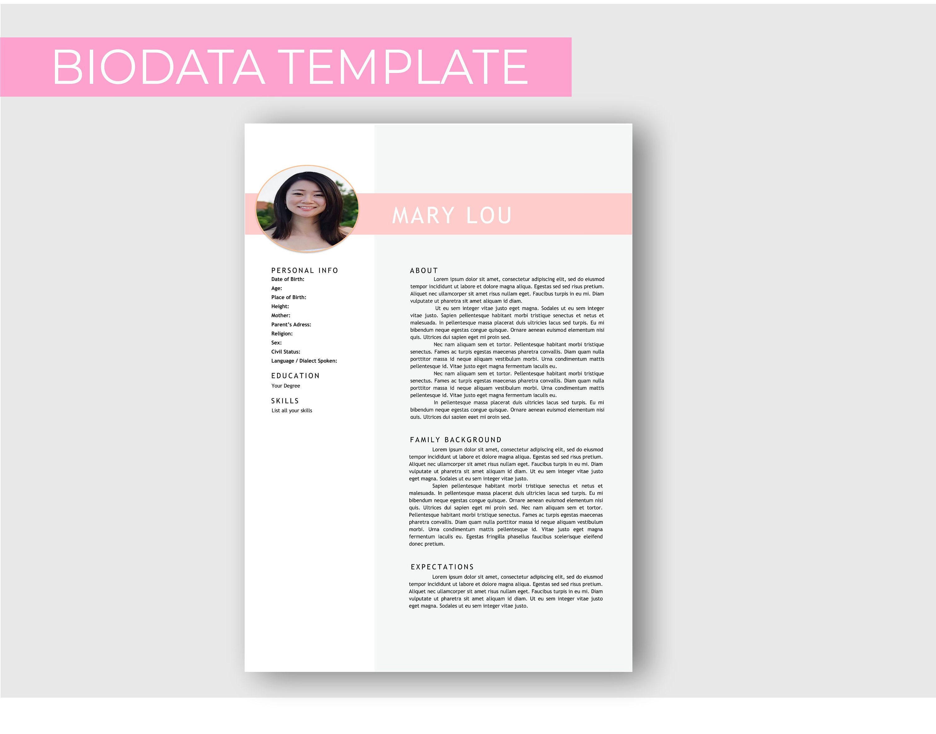 Biodata Biodata Resume Template Biodata Format Simple | Etsy