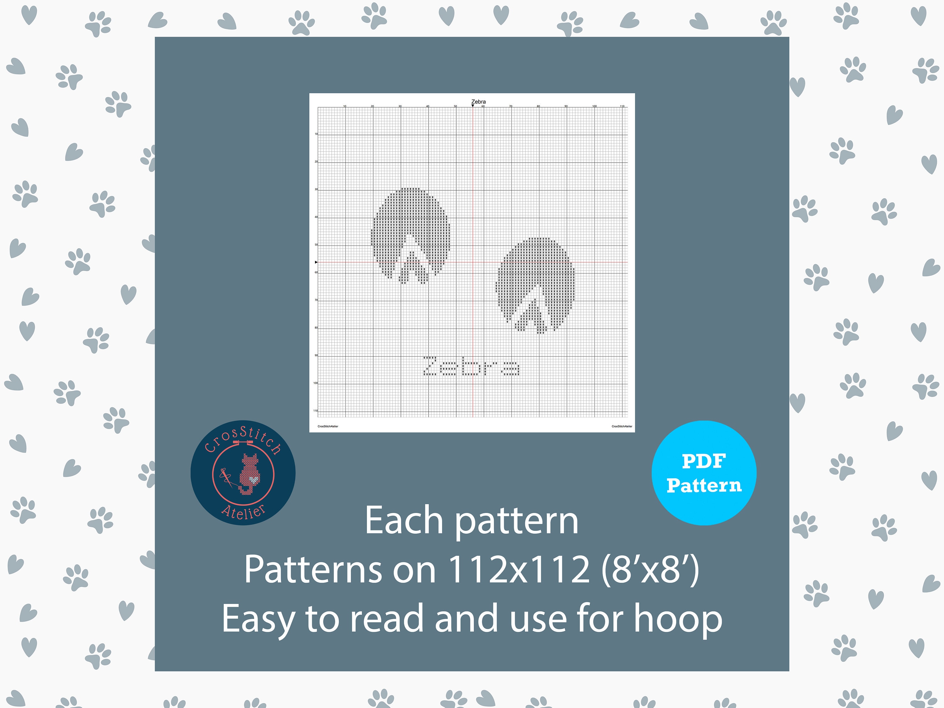 Animal Footprint Cross Stitch Pattern, Pattern for Animal Lover, Animal ...