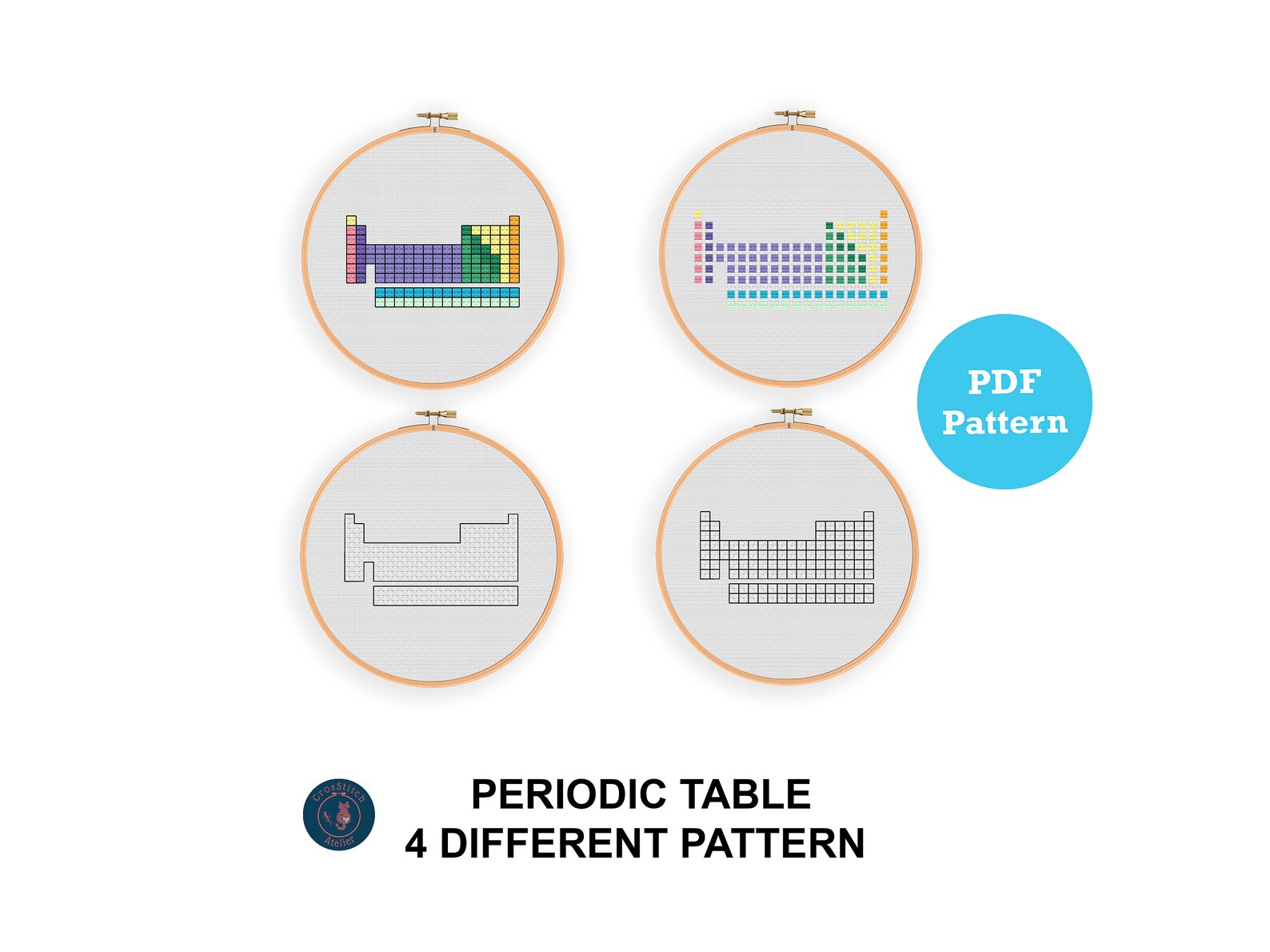 Periodic Table Cross Stitch Pattern Set of 4 Periodic Table - Etsy
