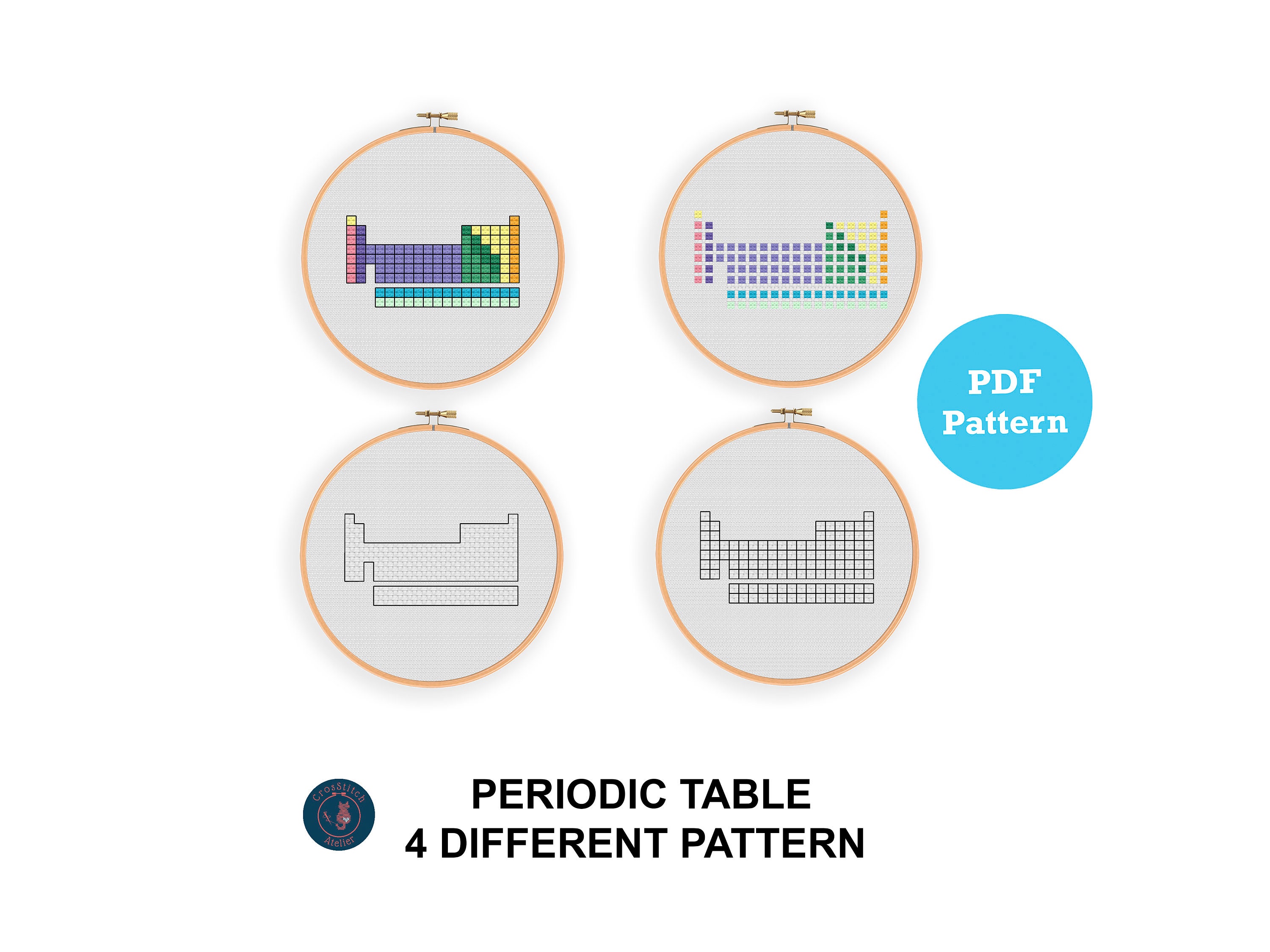 Periodic Table Cross Stitch Pattern Set of 4 Periodic Table - Etsy