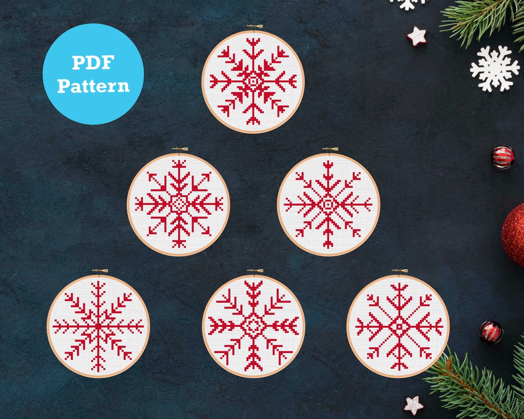 Snowflake Modern Cross Stitch Pattern, Set of 6 Snowflake Modern Cross ...