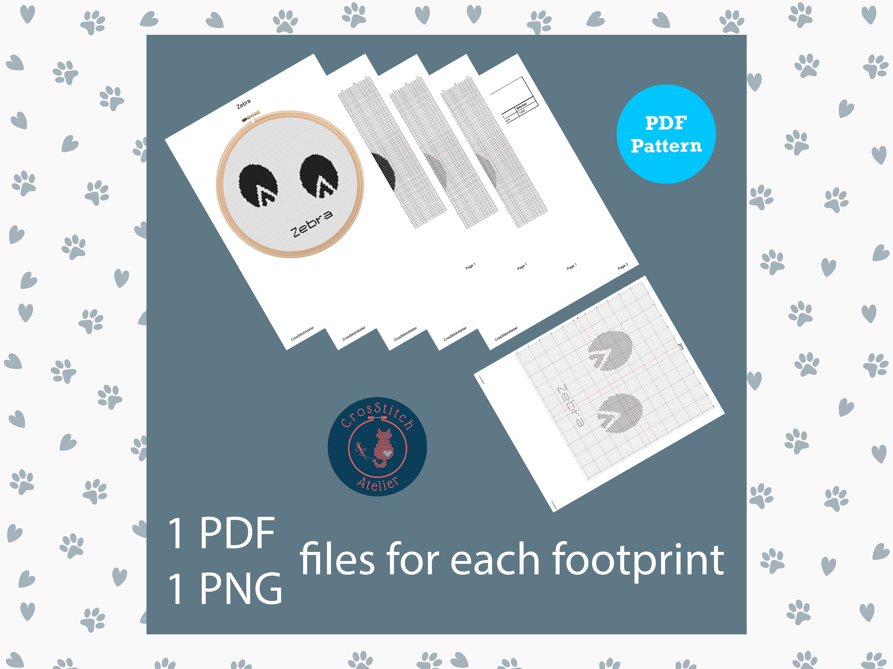 Animal Footprint Cross Stitch Pattern, Pattern for Animal Lover, Animal ...