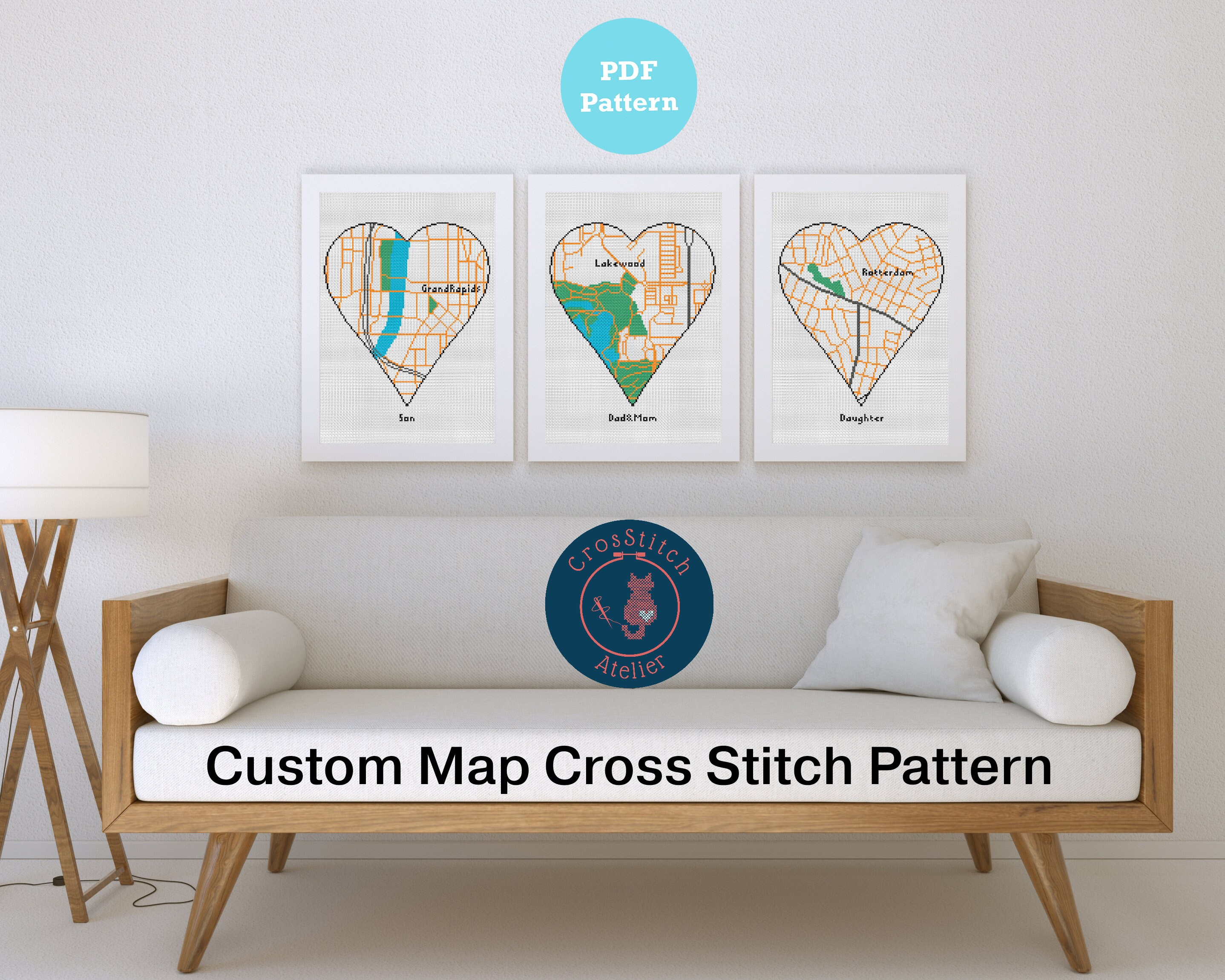 Personalized Map Cross Stitch Pattern, Family Cross Stitch Pattern ...