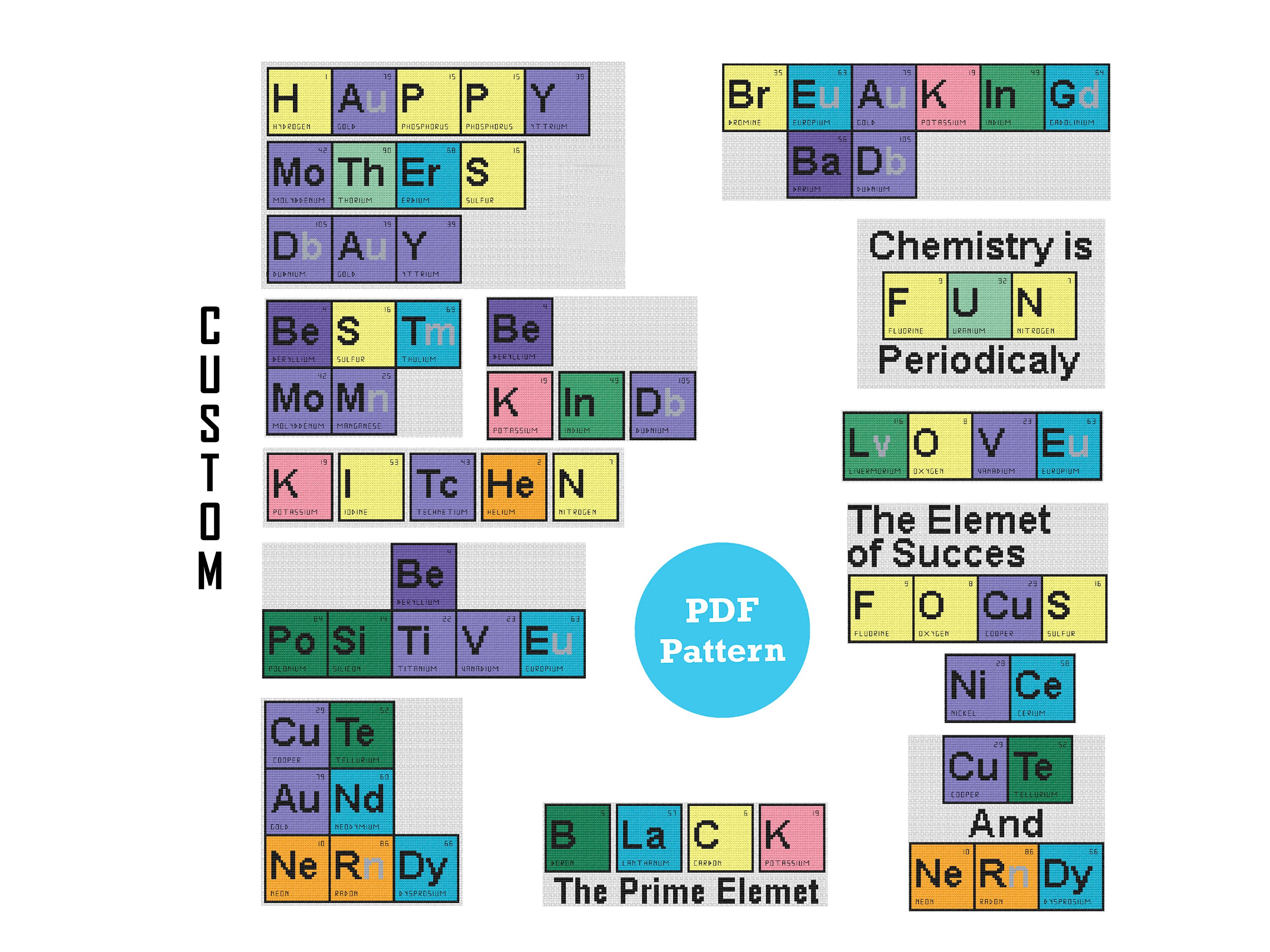 Custom Periodic Table Cross Stitch Pattern, Element Words Pdf Pattern ...
