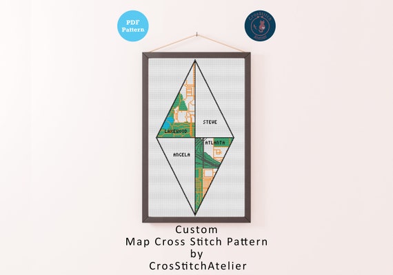 Custom Map Cross Stitch Pattern Anniversary Gift Pattern - Etsy