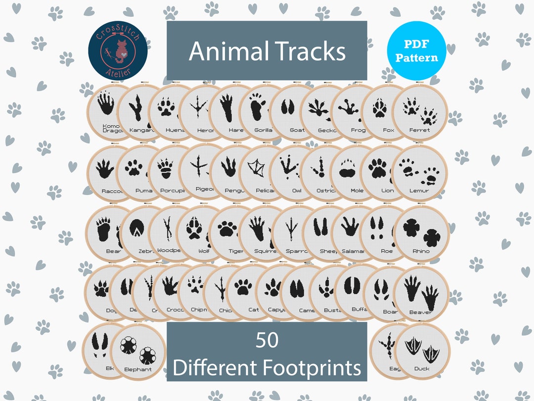 Animal Footprint Cross Stitch Pattern, Pattern for Animal Lover, Animal ...