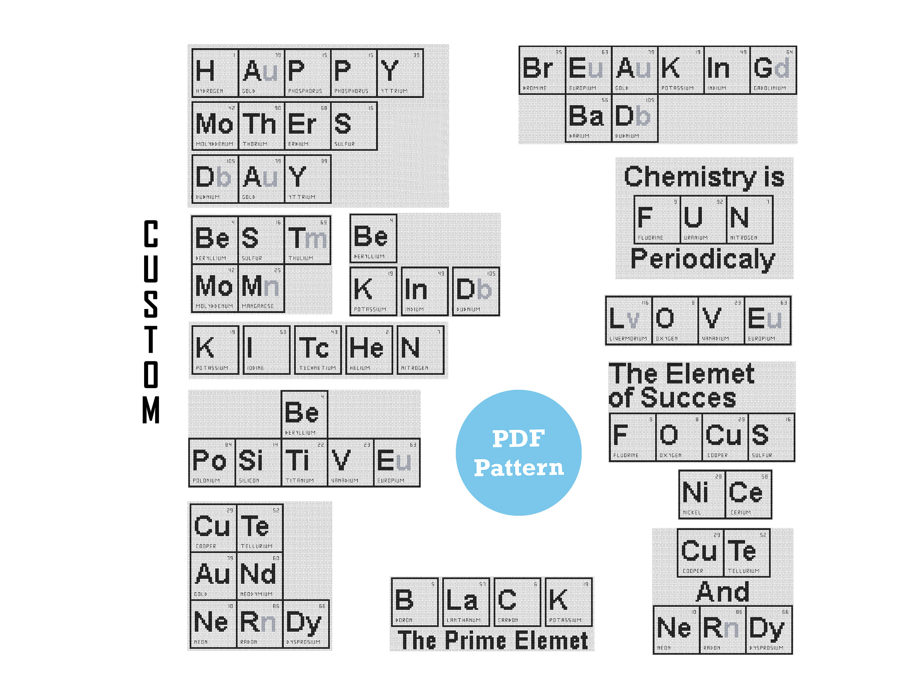Custom Periodic Table Cross Stitch Pattern, Element Words Pdf Pattern ...