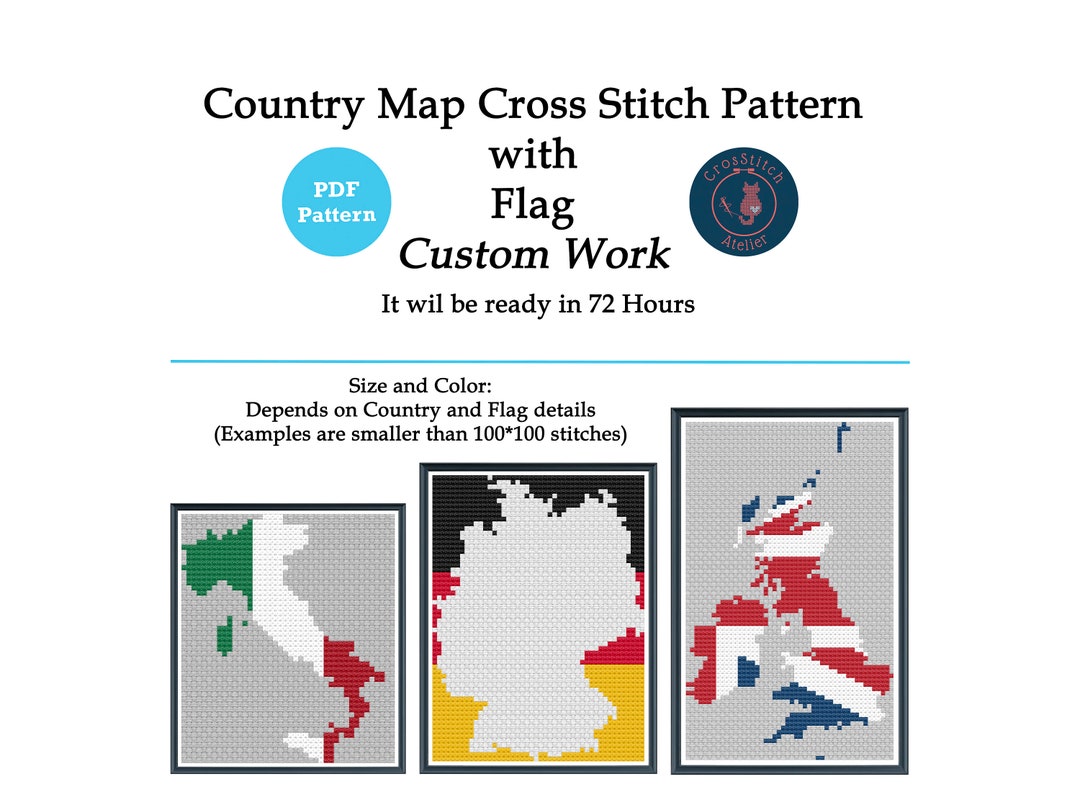 Country Map Cross Stitch Pattern With Flag - Etsy