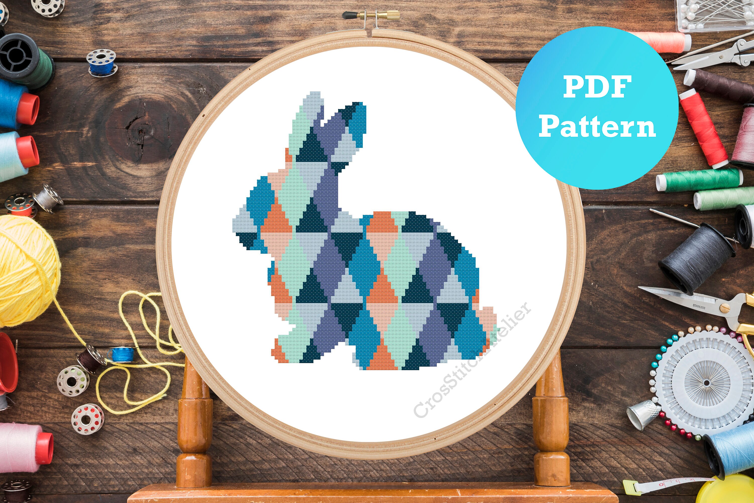 Geometric Rabbit Cross Stitch Pattern: Modern Animal Design, PDF - Etsy