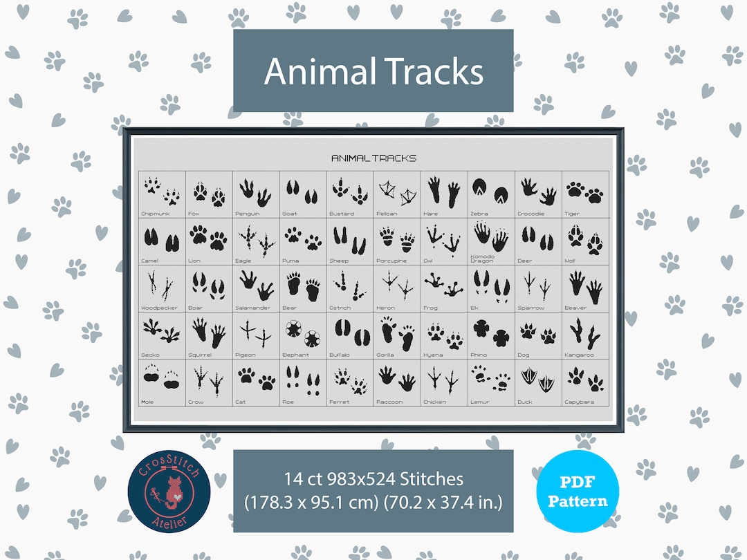 Animal Footprint Cross Stitch Pattern, Pattern for Animal Lover, Animal ...
