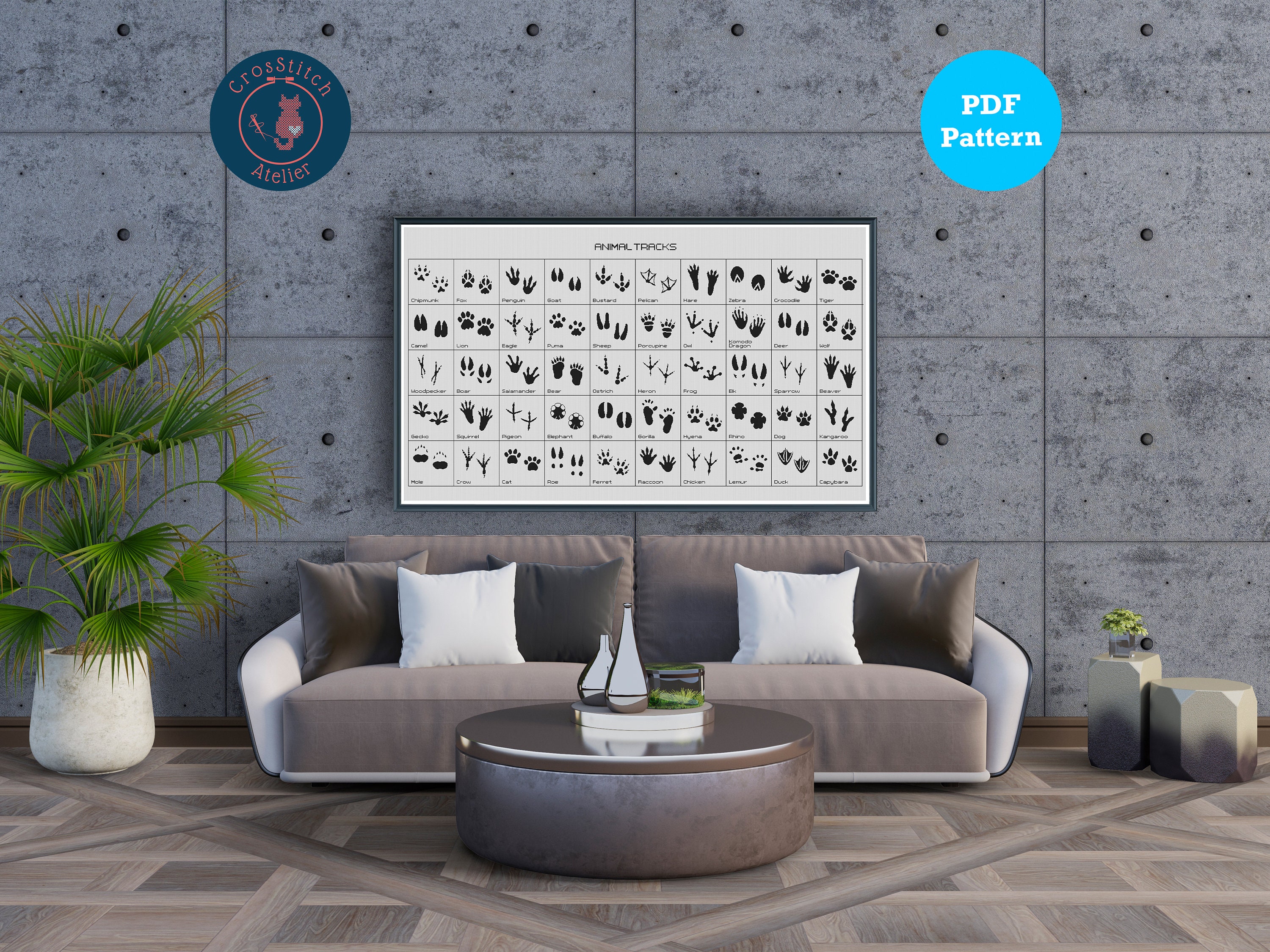 Animal Footprint Cross Stitch Pattern, Pattern for Animal Lover, Animal ...