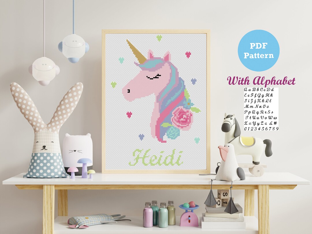 Unicorn Cross Stitch Pattern, Unicorn Personalized Cross Stitch Pattern ...