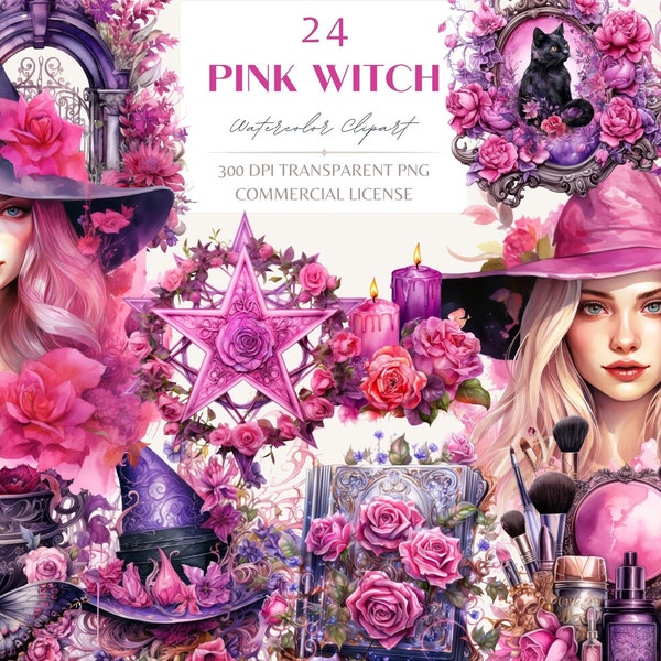 Pink Witch Clipart - Etsy