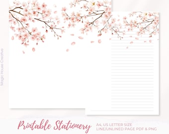 Cherry Blossom Floral Printable Stationery Paper,sakura Flower Letter ...