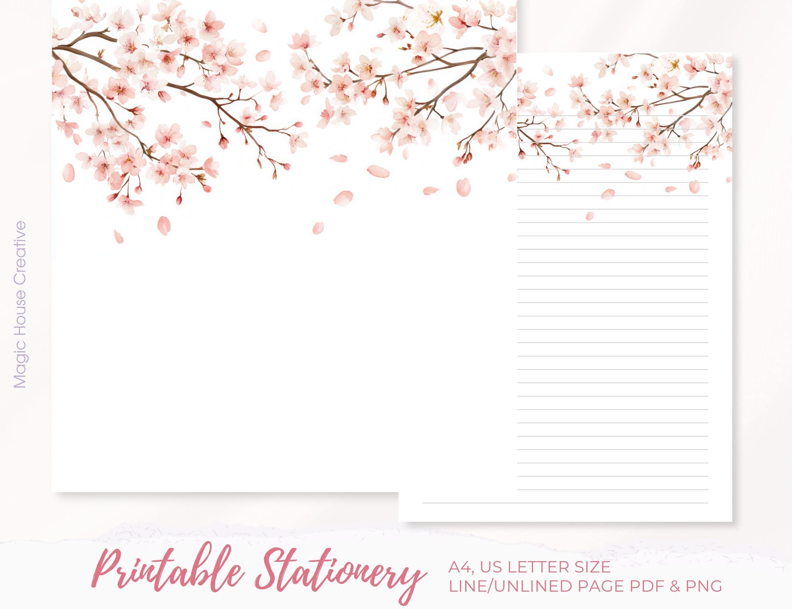Cherry Blossom Floral Printable Stationery Paper,sakura Flower Letter ...