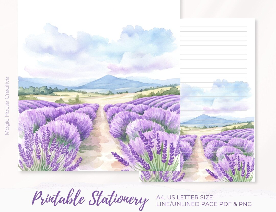 Lavender Floral Printable Stationery Paper,spring Letter Writing Paper ...