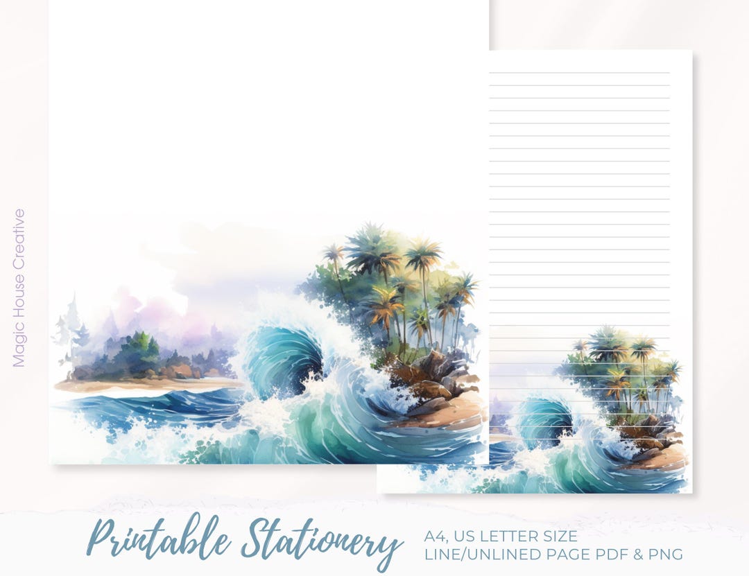 Beach Waves Printable Stationery Note,nature Landscape Writing Paper,a4 ...