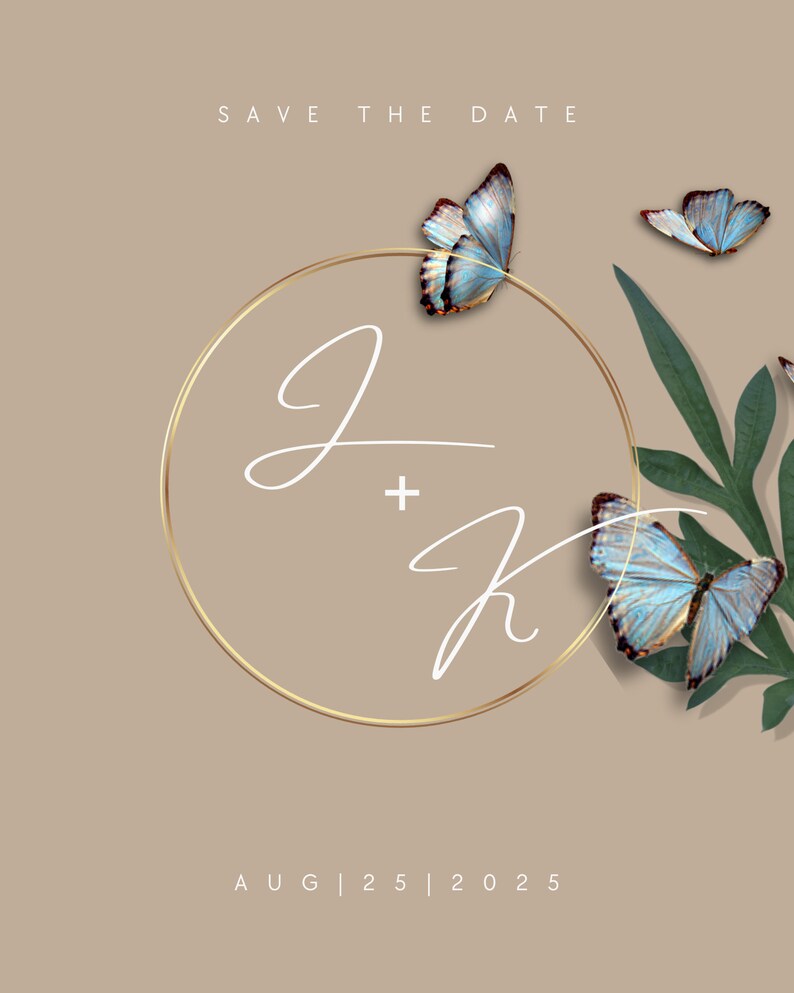 Editable Save the Date Invitation Butterflies & Gold - Etsy