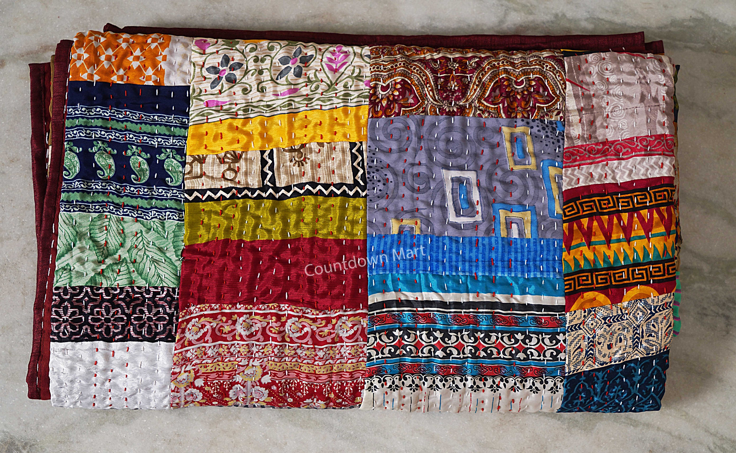 Indian Patchwork Quilt Kantha Quilt Handmade Vintage Quilts Boho Queen ...